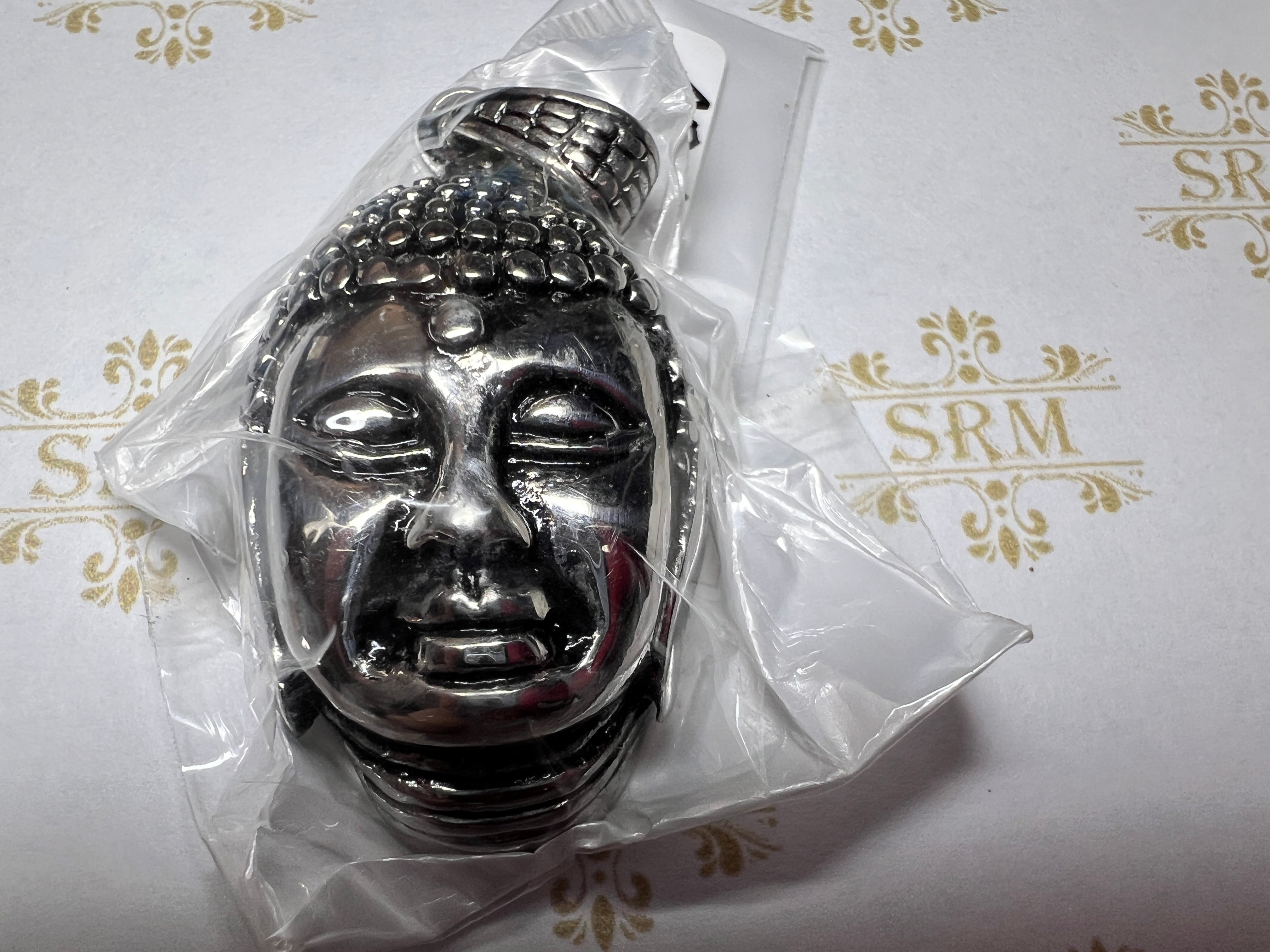 Pendant : Silver Metal Buddha Head Shape – Shard Rocks and Minerals