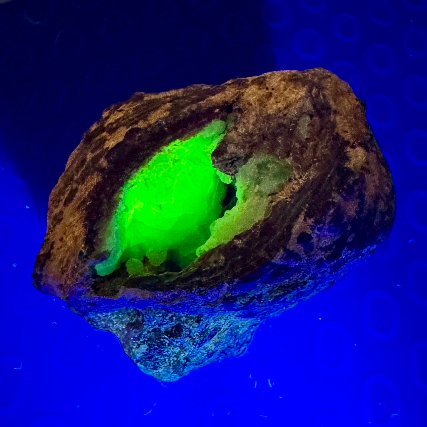 Geode : Chalcedony - Extreme UV Green – Shard Rocks and Minerals
